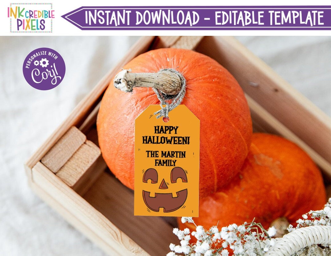 Editable Halloween Party Favor Tag, Halloween Treat Tag, Pumpkin Favor ...