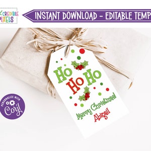 Printable Christmas Ho Ho Ho Gift Tag, Christmas Tag, Holiday Gift Tag ...