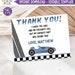 Printable Blue Race Car Thank You Card, Vintage Car Thank You Note ...