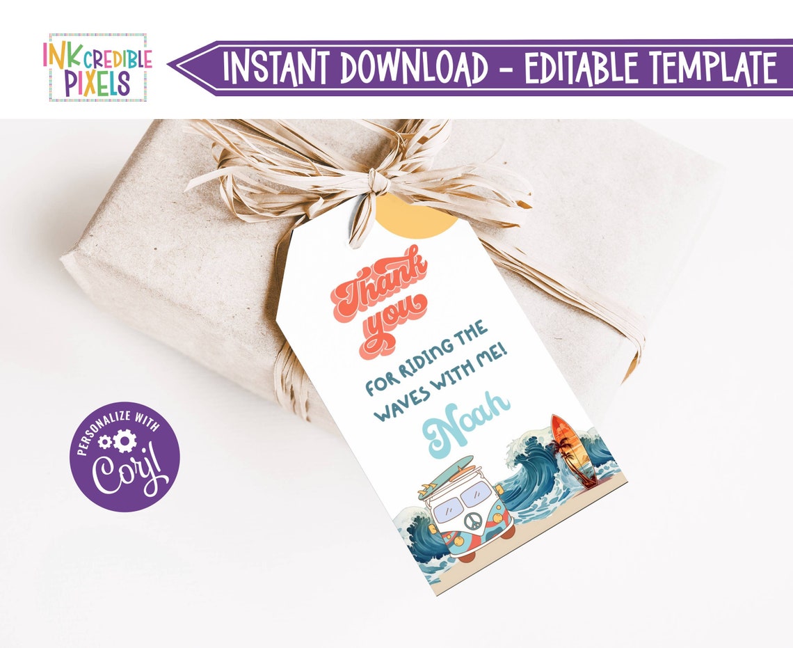 Printable the Big One Surfing 1st Birthday Party Favor Tag, Summer ...