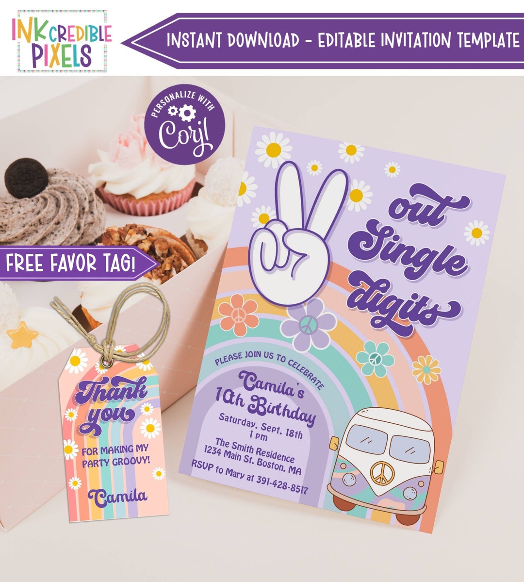 Printable Peace Out Single Digits Birthday Party Invitation, Editable ...