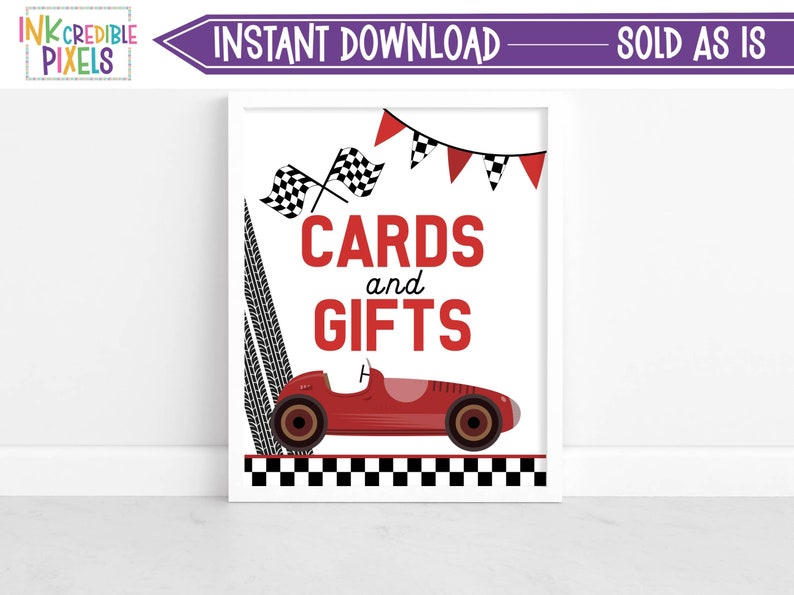 Printable Two Fast Race Car Cards and Gifts Sign, Race Car Birthday ...