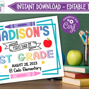 Editable First Day of School Sign, 1st Day of School Printable Sign ...