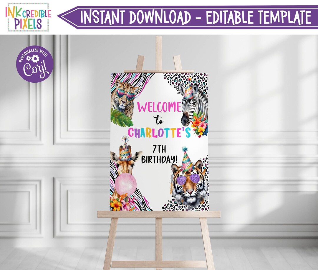Printable Party Animals Leopard Print Jungle Birthday Welcome Sign ...