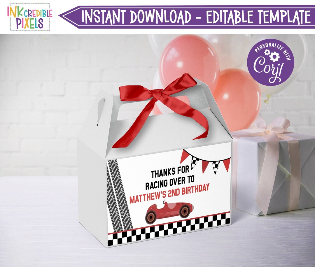 Editable Race Car Gable Box Label, Racing Car Birthday Gable Box Favor ...
