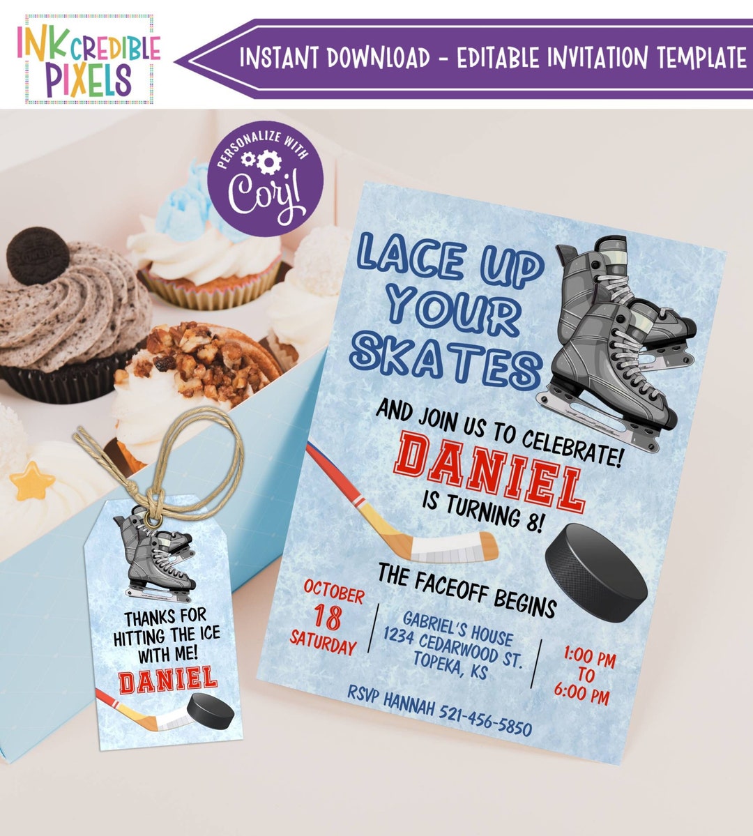 Printable Ice Hockey Invitation, Hockey Birthday Invitation, Hockey ...