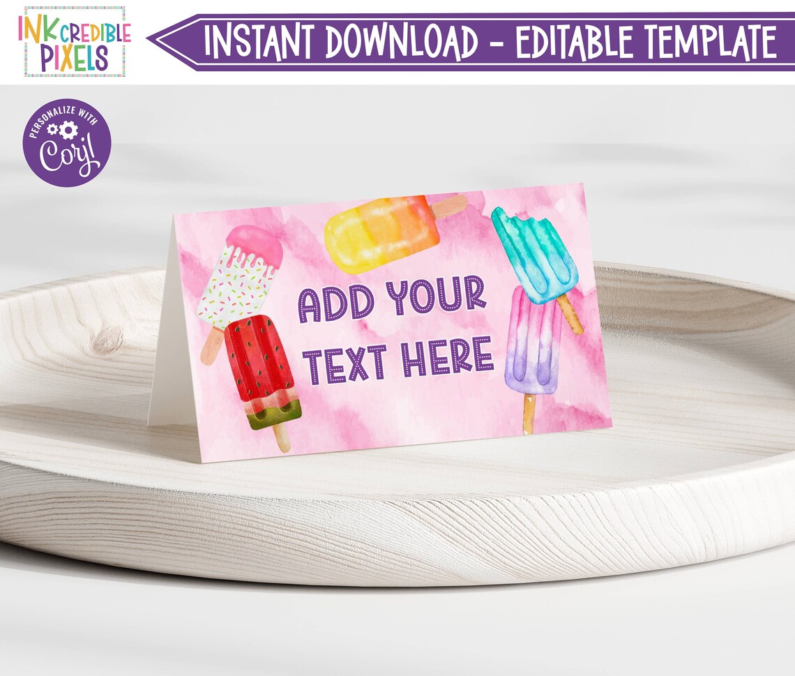 Editable Popsicle Birthday Food Tent Card, Party Buffet Food Label ...