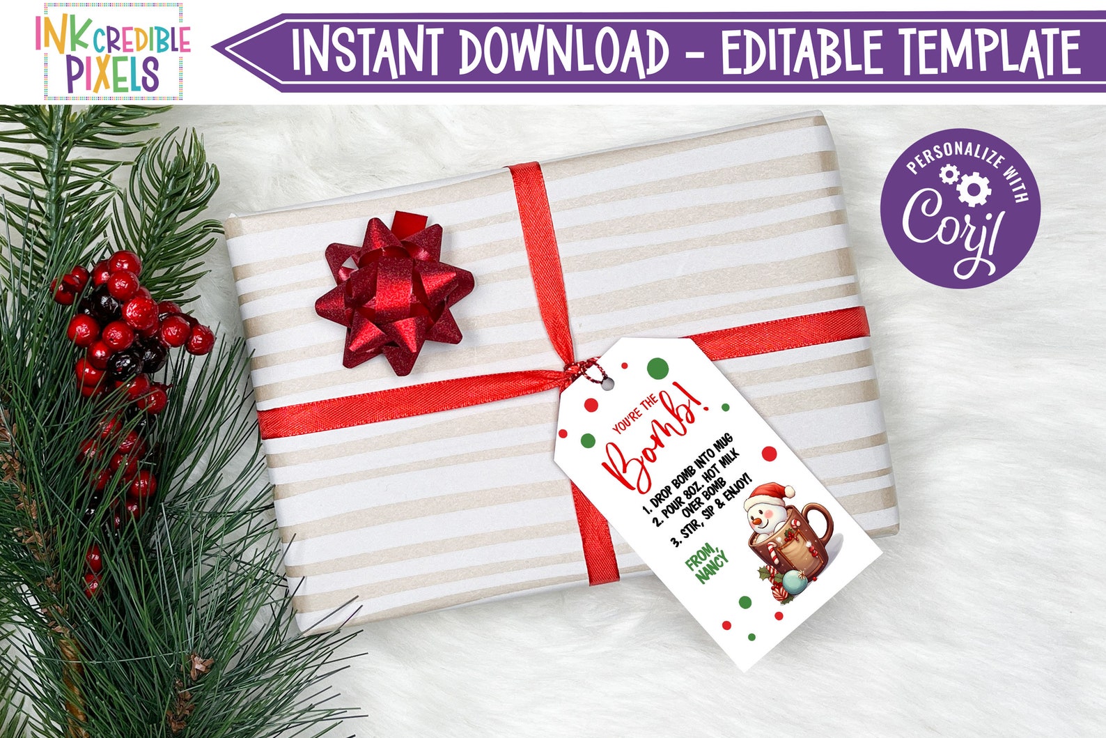 Printable Christmas Hot Chocolate Gift Tag, Cocoa Favor Tag, Hot Cocoa ...