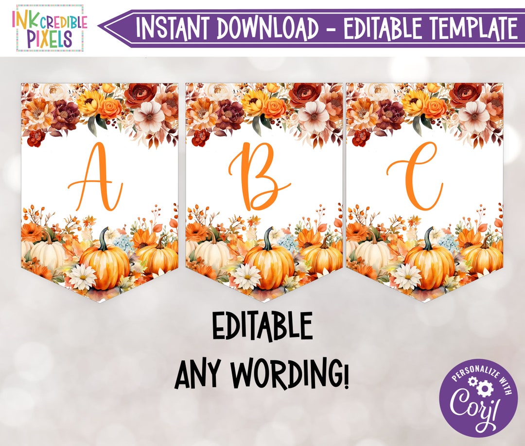 Editable Pumpkin Baby Shower Banner, Fall Pumpkin Bunting, Pumpkin ...