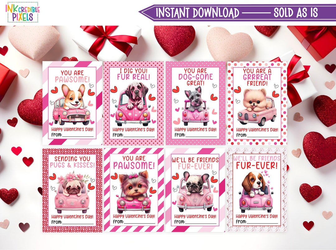 Printable Dog Valentine's Day Cards, Valentine's Day Gift Tags ...