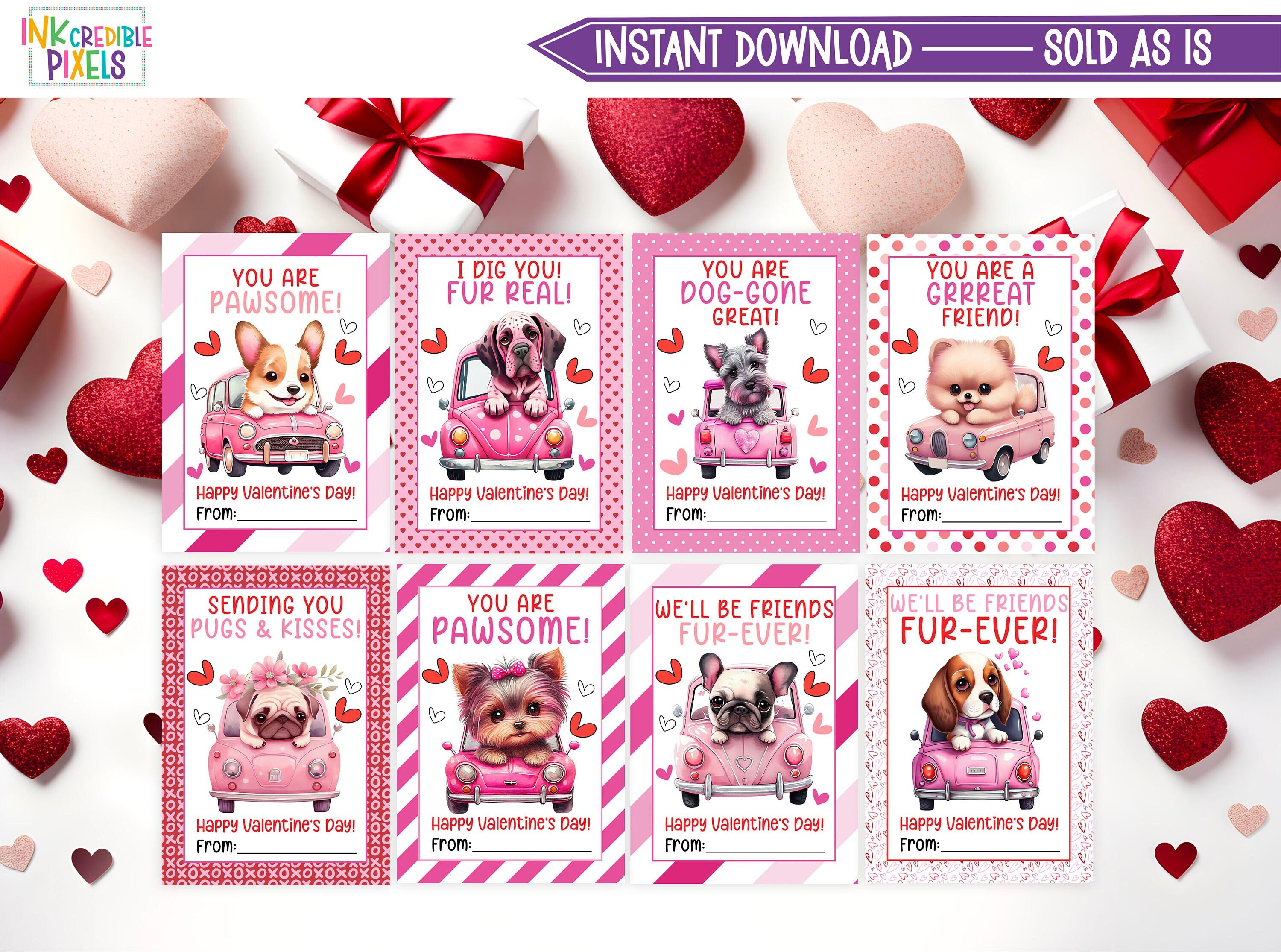 Printable Dog Valentine's Day Cards, Valentine's Day Gift Tags ...