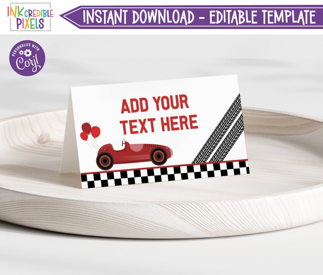 Editable Race Car Birthday Food Tent Card, Racing Car Food Label, Place ...