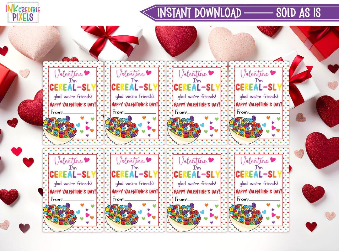 Printable Cereal Valentine's Day Cards, Valentine's Day Gift Tags ...