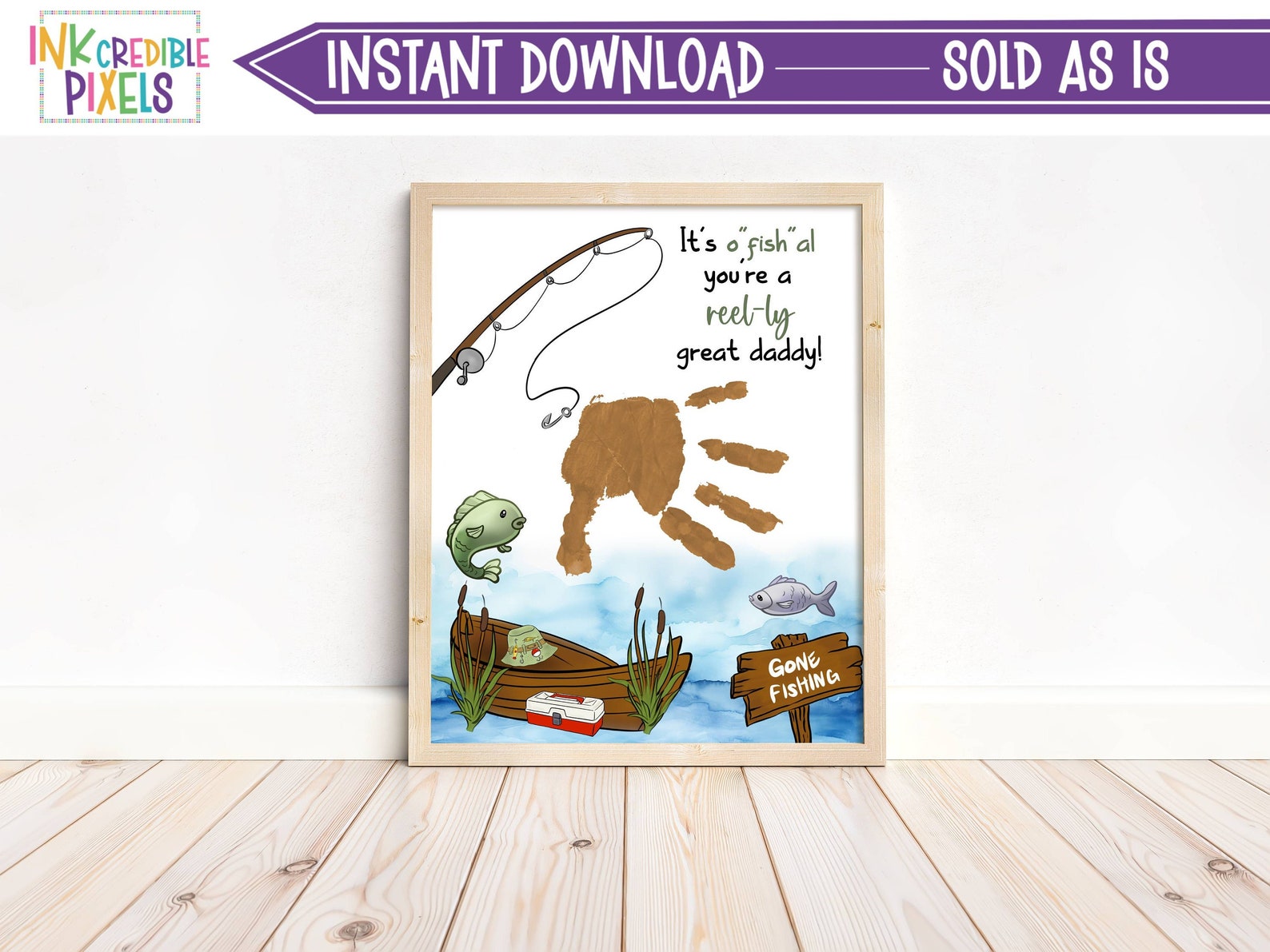 Father's Day Fishing Handprint Art, Father's Day Gift, Gift for Dad ...