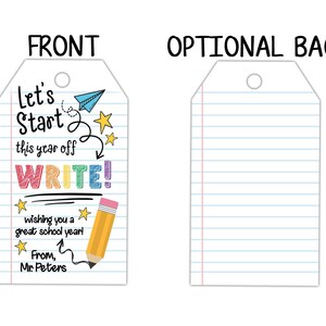 Editable Back to School Favor Tag, Back to School Treat Tag, Teacher ...