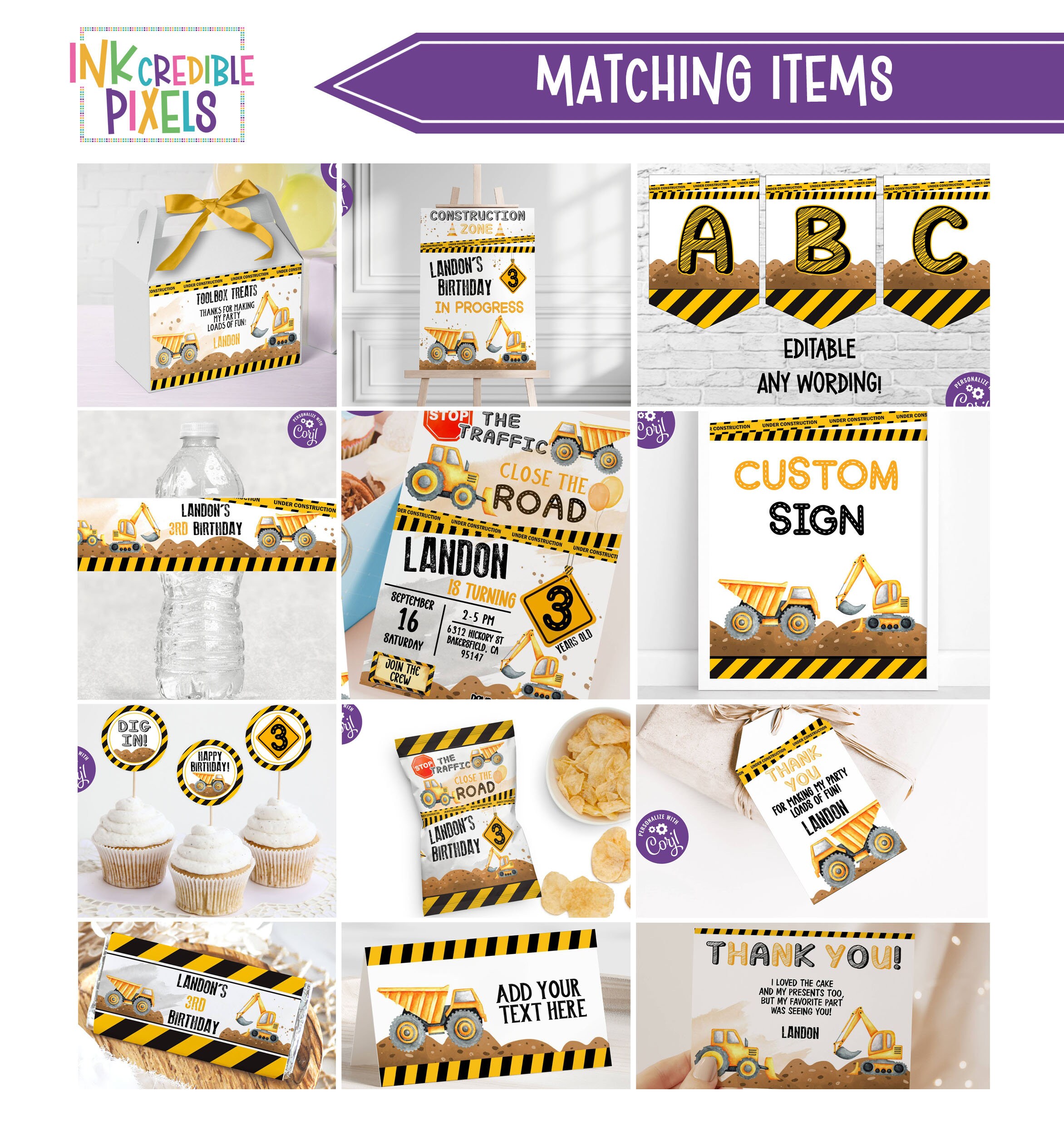 Editable Construction Water Bottle Label, Dump Truck Water Bottle Label ...