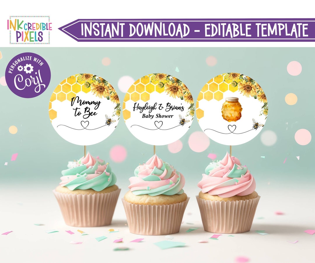 Editable Bee Cupcake Toppers, Bee Birthday Cupcake Toppers, Bee Baby ...