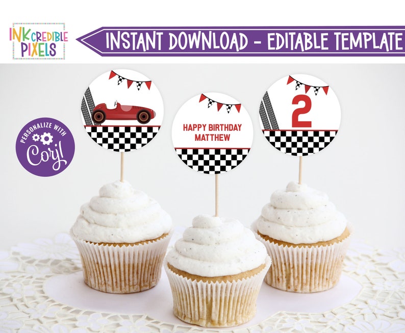 Printable Two Fast Birthday Party Cupcake Toppers, Race Car Birthday ...