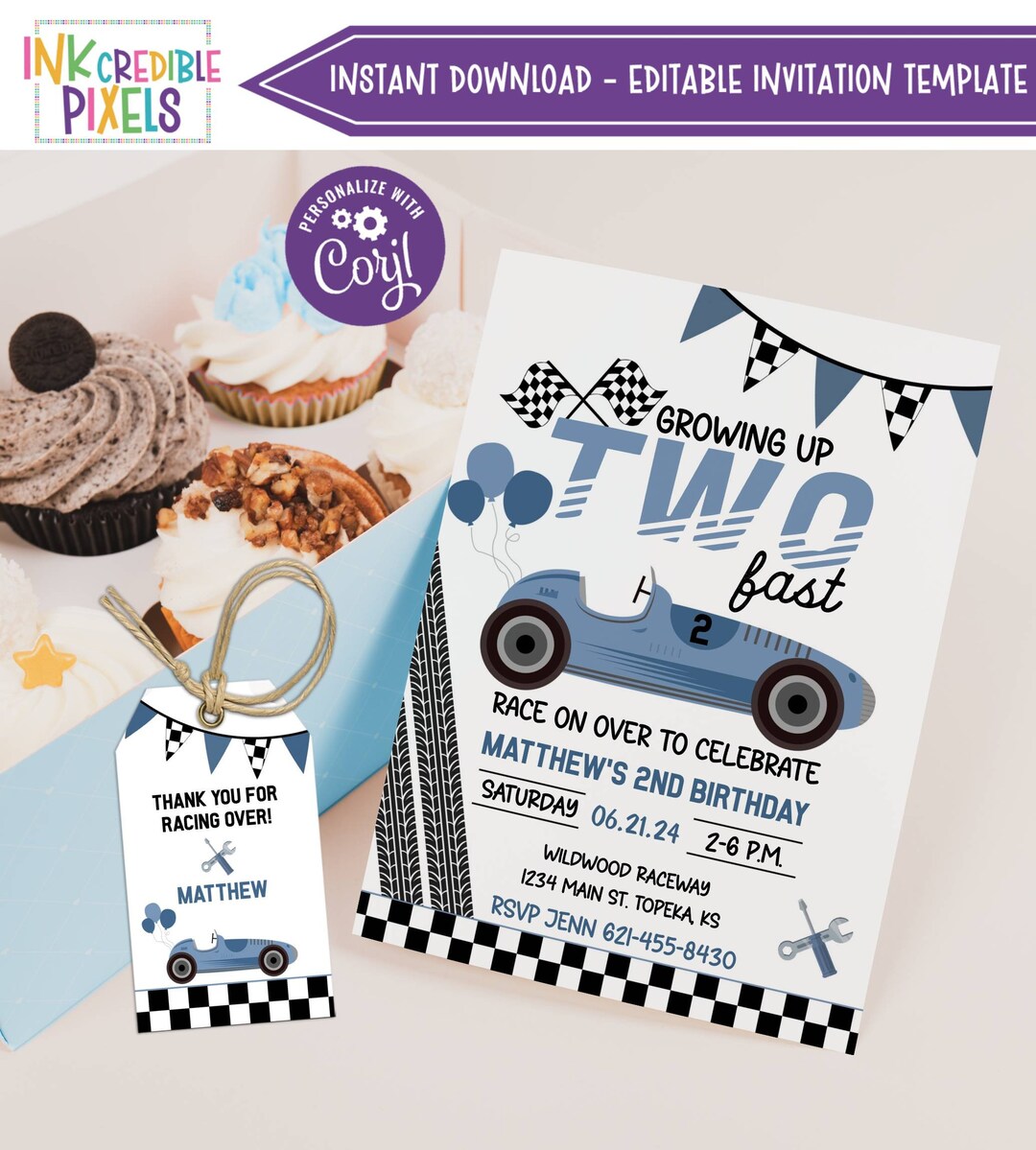Printable Two Fast Birthday Invitation, Two Fast Race Car Invitation ...