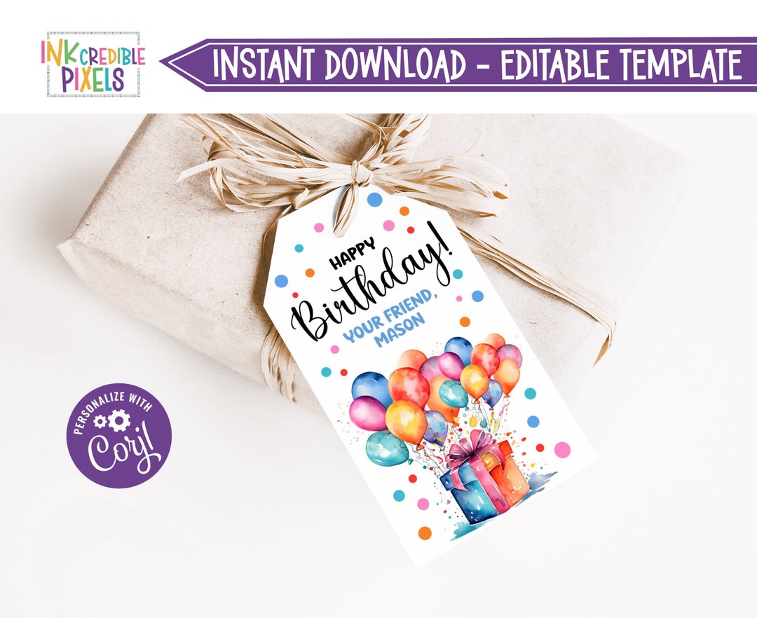 Printable Happy Birthday Tags, Happy Birthday Gift Tag, Birthday Favor ...