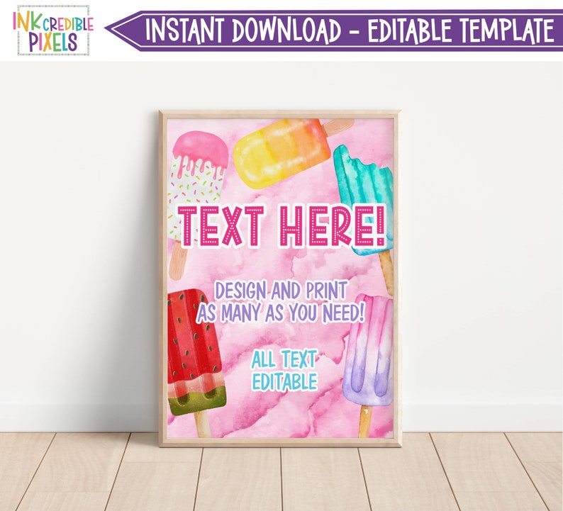 Editable Popsicle Party Sign, Popsicle Birthday Favor Sign, Custom ...