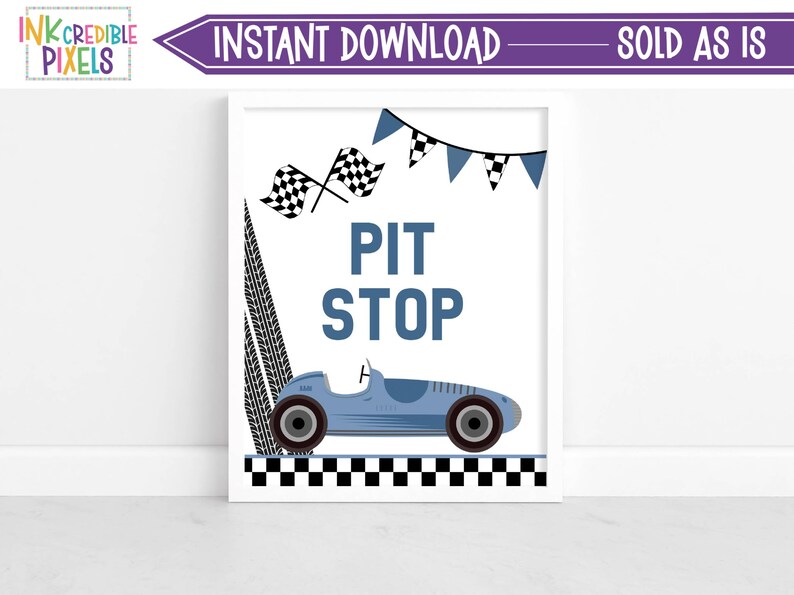 Printable Two Fast Race Car Pit Stop Sign, Race Car Birthday Sign, Race ...