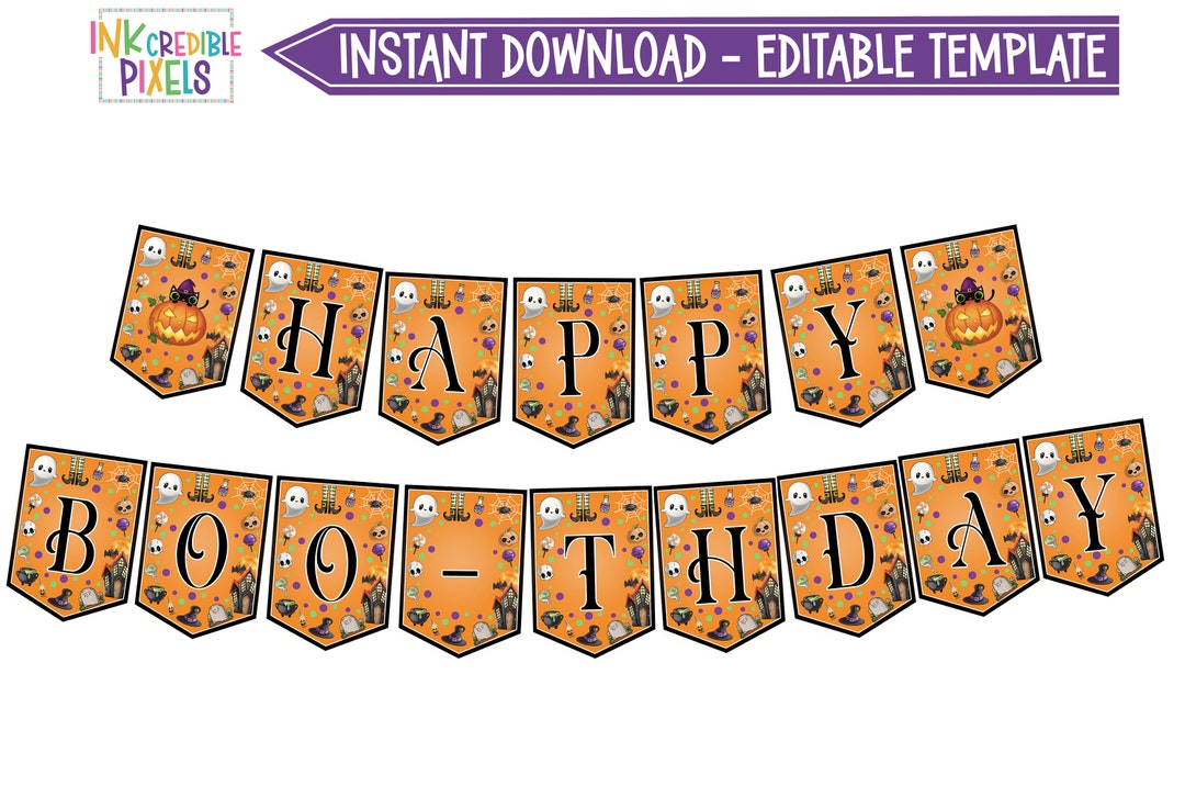 Editable Halloween Boo-thday Banner, Happy Birthday Bunting, Halloween ...