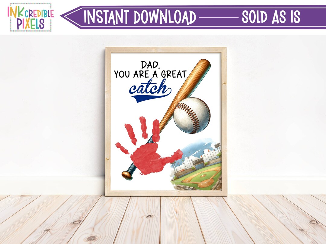 Father's Day Baseball Handprint Art, Father's Day Gift, Gift for Dad ...