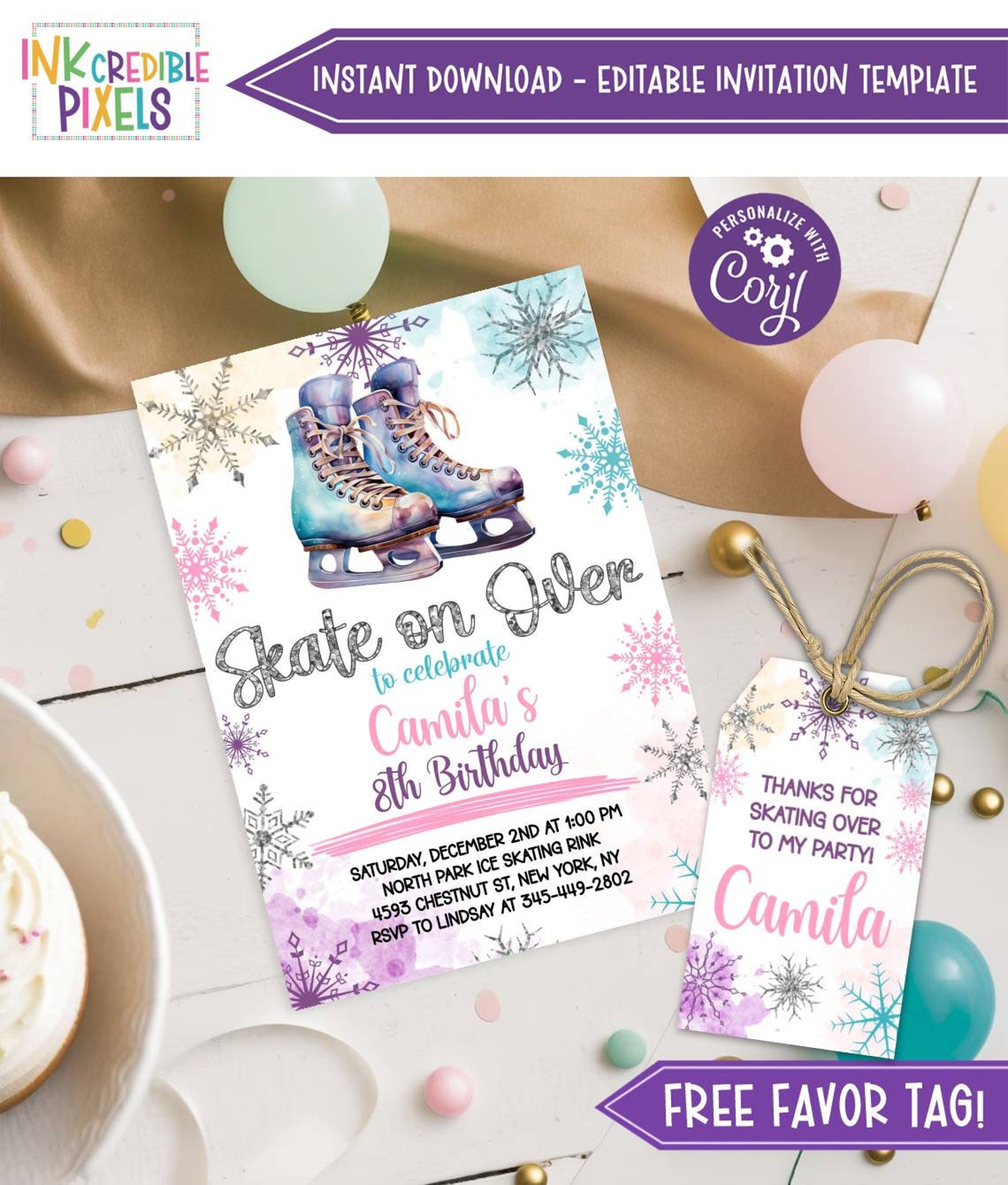 Printable Ice Skating Invitation, Ice Skate Birthday Invitation, Ice ...