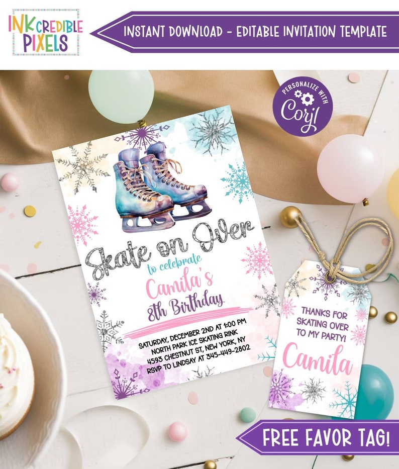 Printable Ice Skating Invitation, Ice Skate Birthday Invitation, Ice ...