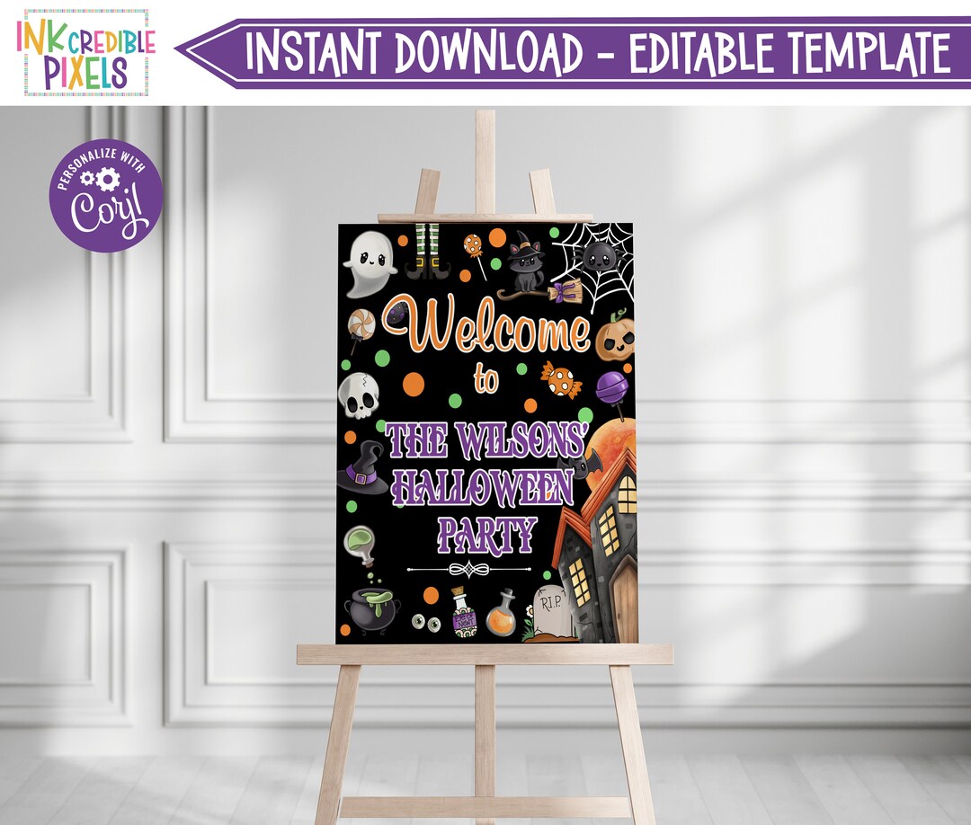 Editable Halloween Party Welcome Sign, Halloween Welcome Sign ...