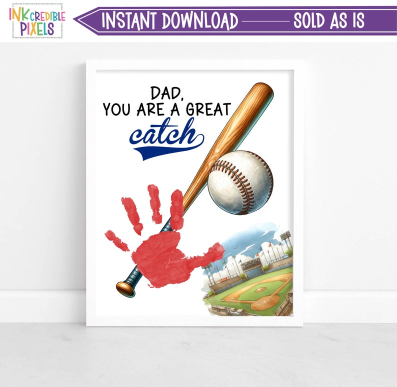 Father's Day Baseball Handprint Art, Father's Day Gift, Gift for Dad ...