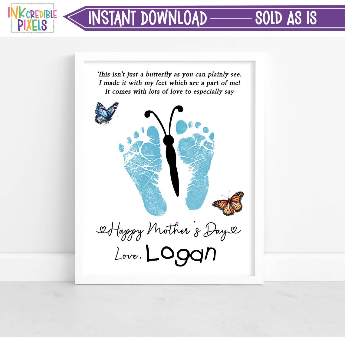 Mother's Day Footprint Butterfly Art, Mother's Day Gift, Gift for Mom ...
