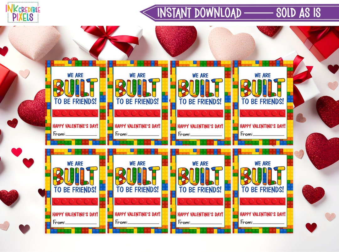 Printable Building Blocks Valentine's Day Cards, Valentine's Day Gift ...