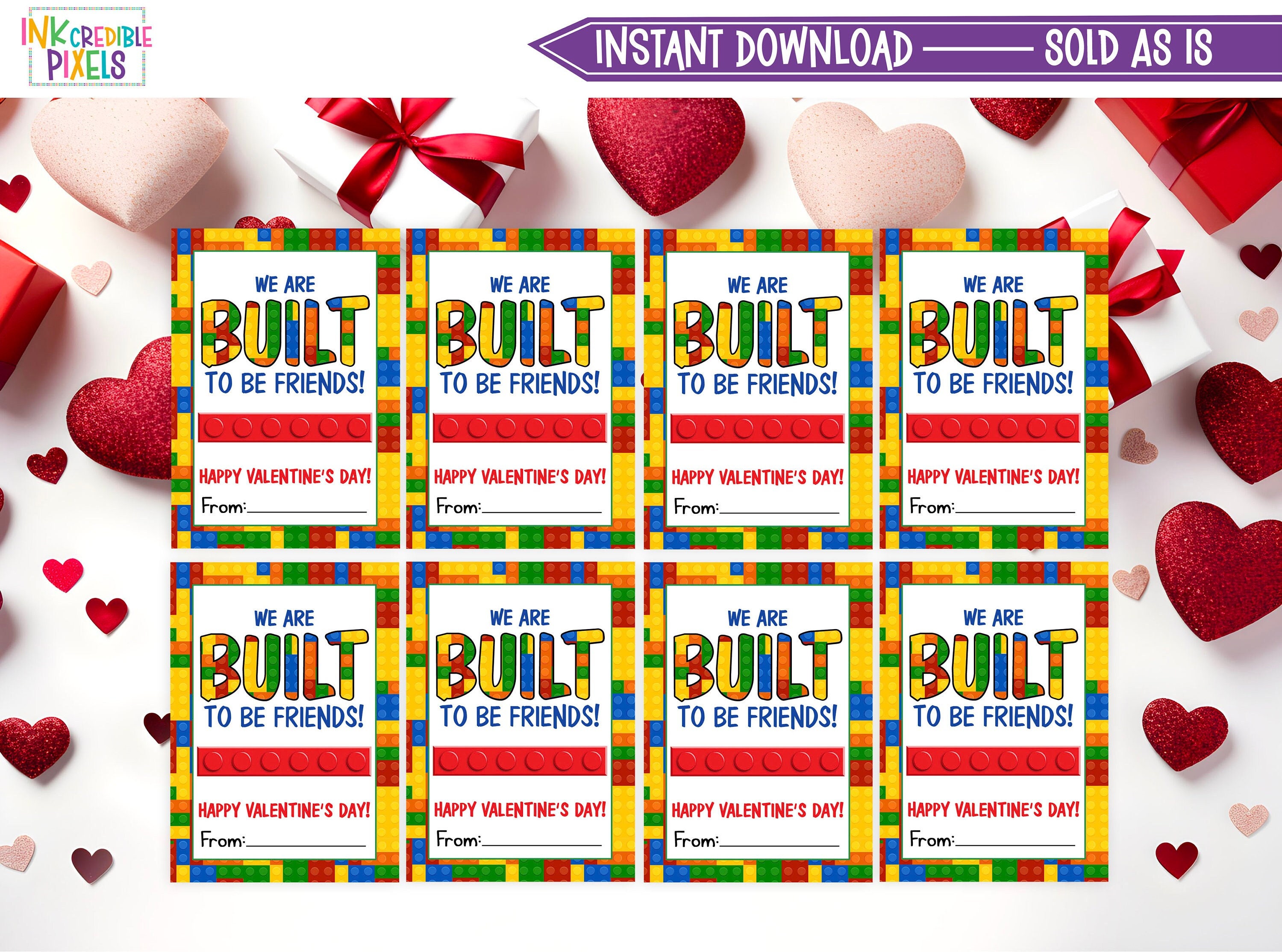 Printable Building Blocks Valentine's Day Cards, Valentine's Day Gift ...