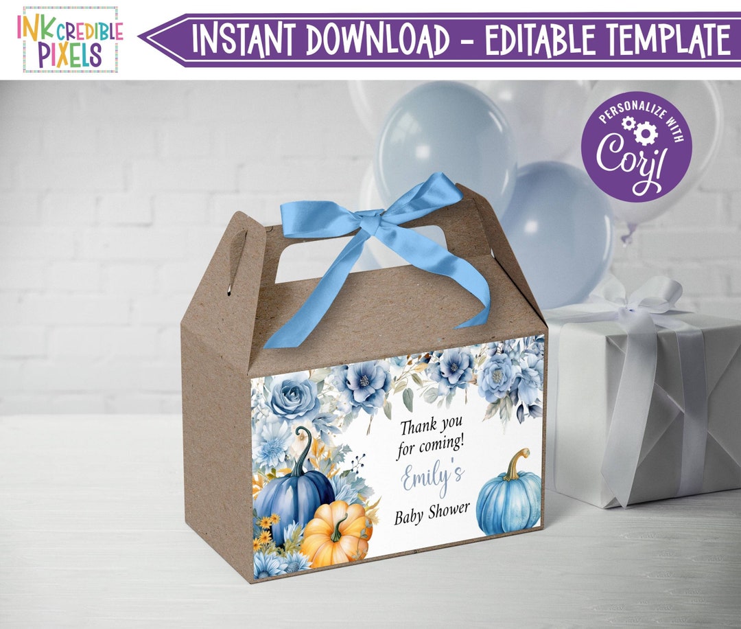 Editable Pumpkin Baby Shower Gable Box Label, Pumpkin Gable Box Favor ...