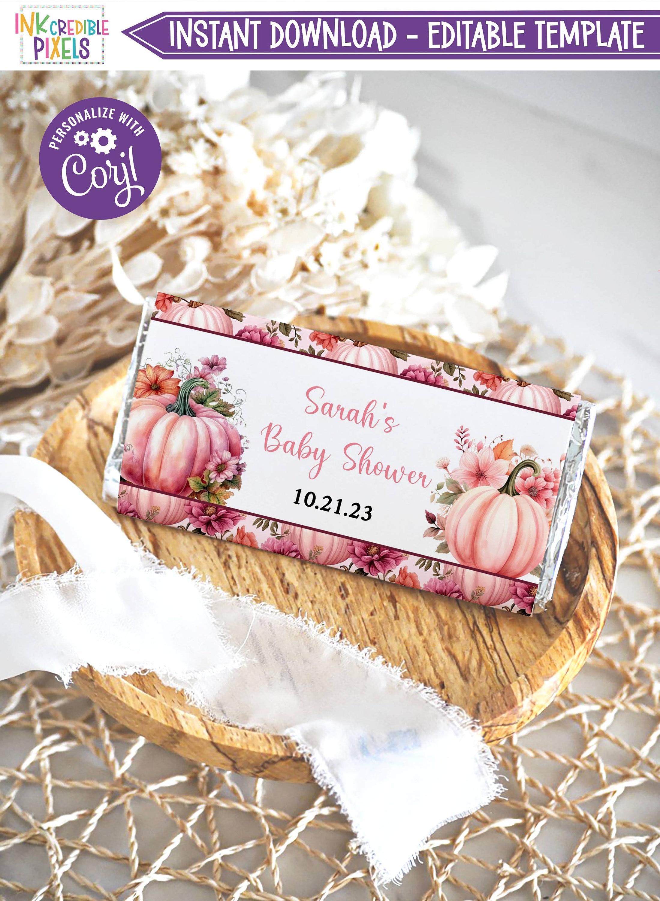 Editable Pumpkin Candy Bar Wrapper, Pumpkin Baby Shower Chocolate Bar ...