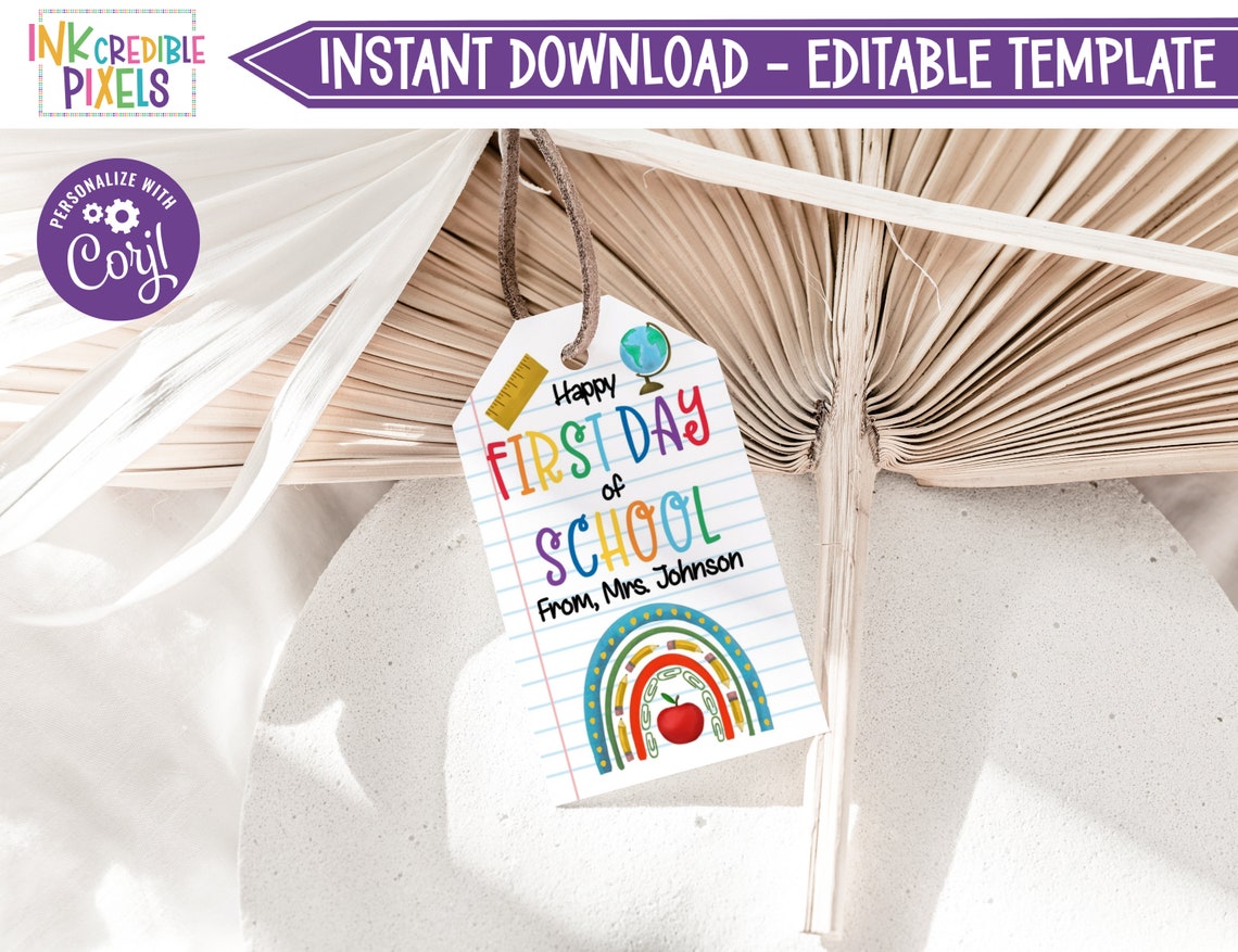 Editable Back to School Favor Tag, Back to School Treat Tag, First Day ...