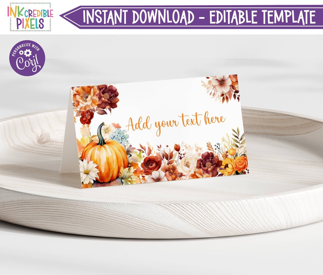 Editable Pumpkin Food Tent Card, Fall Baby Shower Party Buffet Food ...