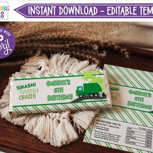Printable Garbage Truck Candy Bar Wrapper, Garbage Chocolate Bar ...