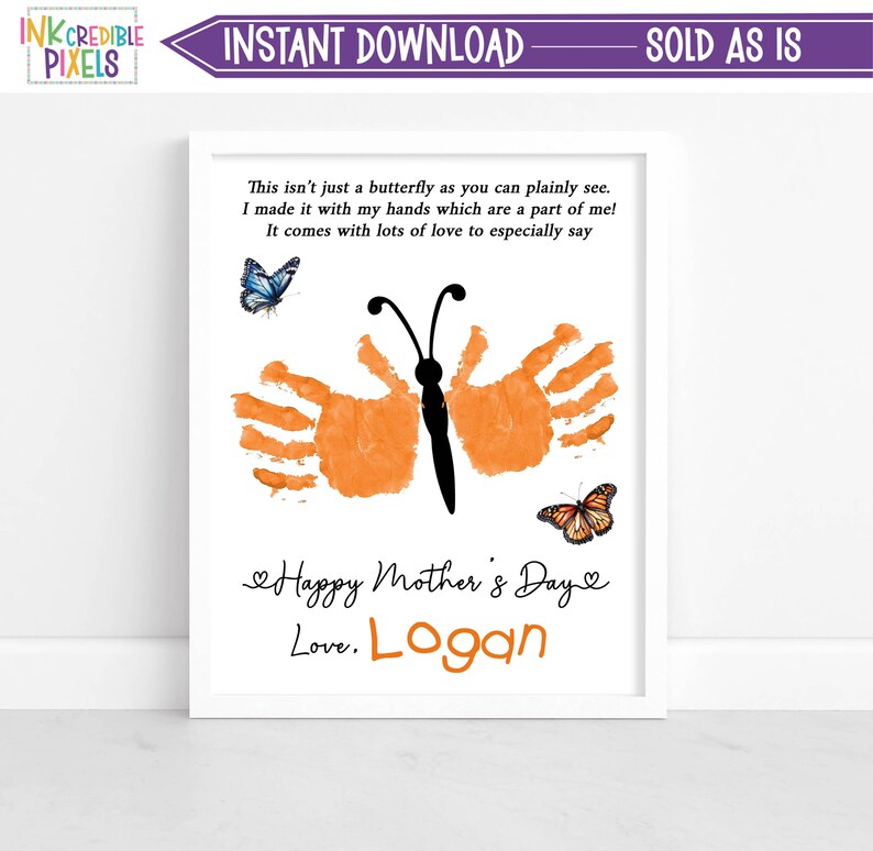 Mother's Day Handprint Butterfly Art, Mother's Day Gift, Gift for Mom ...