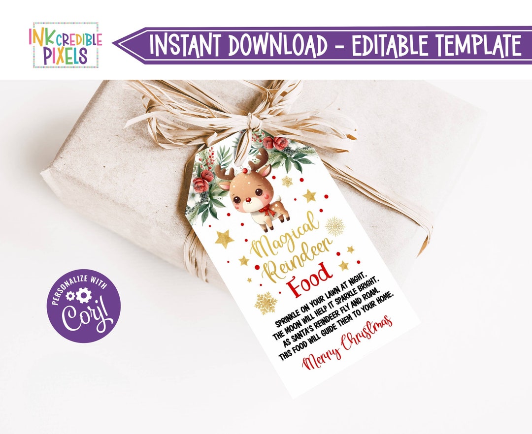 Printable Magical Reindeer Food Tag, Reindeer Food Tag, Christmas Eve ...