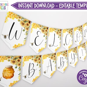Editable Bee Happy Birthday Banner Bee Baby Shower Bunting - Etsy