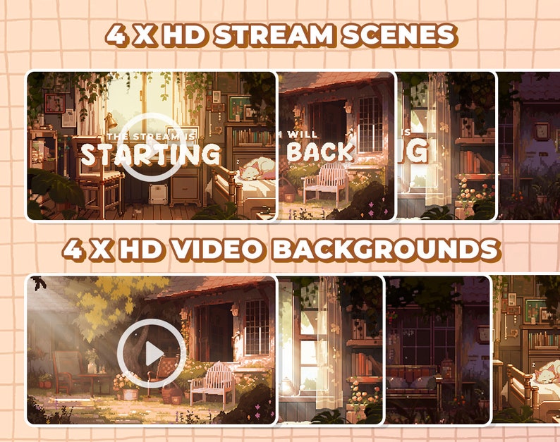 4 Animated Cute Twitch Screens Cottage Core Stream Screens: - Etsy UK