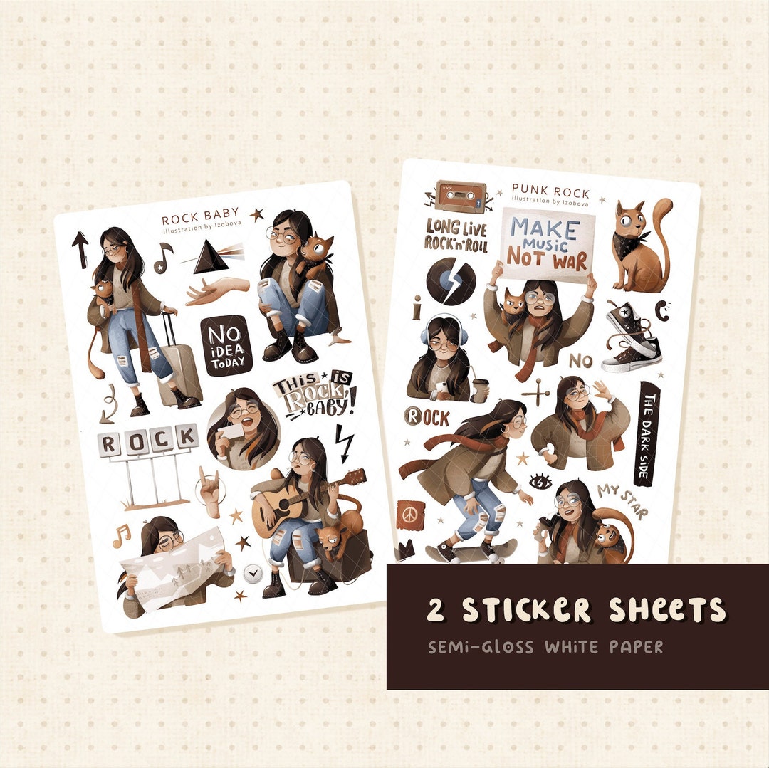 Rock Baby Punk Rock Sticker Pack: Brunette Girl Music Concert - Etsy