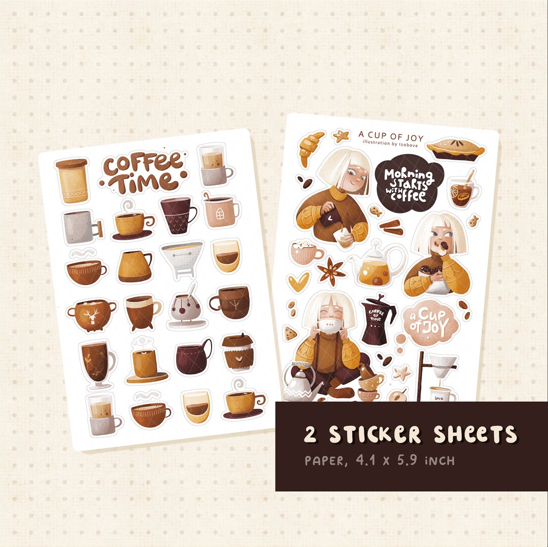 Sticker Sheet Coffee Time Cups Sticker Pack Coffee Sticker Sheet ...