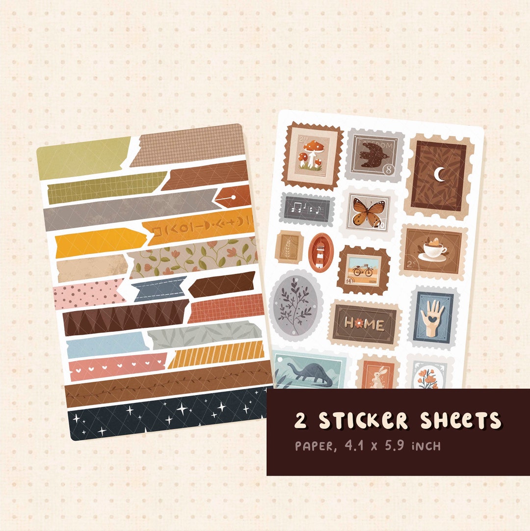 Washi Tape Stickers Postage Stamp Sticker Sheet Aesthetic Stickers Cute ...