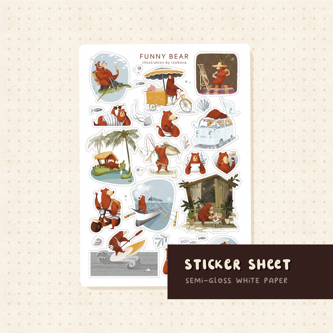 Funny Bear Sticker Sheet - Etsy