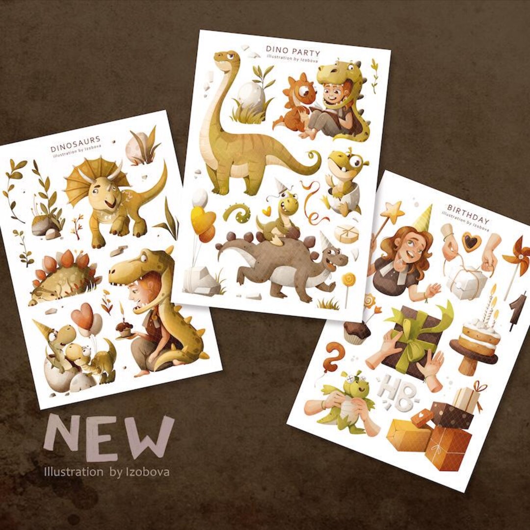 Dinosaur Birthday Sticker Sheets: Dino Party Stickers - Etsy