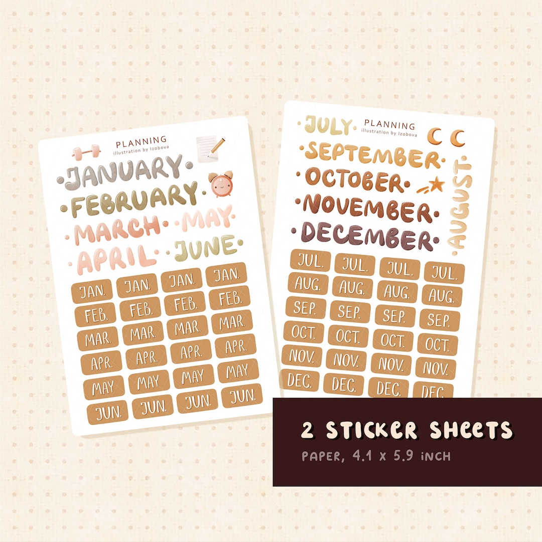 Monthly Sticker Functional Sticker Kit Planner Stickers Months of the ...